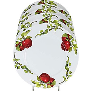 Reston Lloyd Harvest Apple by Sandy Clough, 6pc Melamine Dinner Plate Set, white, red, green