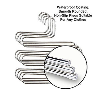 devesanter Pants Hangers Non-Slip S-Shape Trousers Hangers Stainless Steel Clothes Hangers Closet Storage Organizer for Pants Jeans Scarf (4 Pack with 10 Clips)