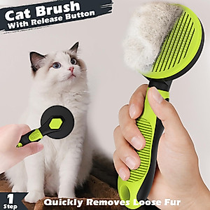 Comotech 3PCS Cat Grooming Kit | Cat Brush | Cat Brushes for indoor Cats | Cat Nail Clipper | Cat Nail Trimmer | Cat Bath Brush | Cat Brush for Shedding - Premium Cat Supplies (Green)