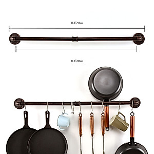 HOEMLIM Pipe Pot Pan Rack Wall Mounted Industrial Utensil Lid Holder Cookware Hanger Kitchen Organizer Hanging Bar Rail with S Hooks(36 inch,Red Bronze)
