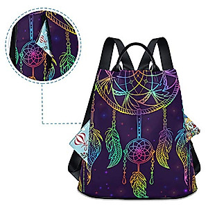ALAZA Colorful Dream Catcher with Ornament and Night Sky Stars Backpack with Keychain for Woman