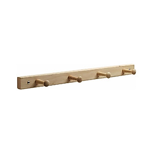 InterDesign Wall Mount Wood Storage Rack – Hanging Hooks for Jackets, Coats, Hats and Scarves - 4 Pegs, Natural