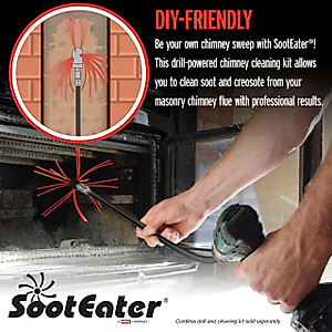 SootEater Rotary Chimney Cleaning System - Gardus RCH205-B Chimney Sweep Kit, Cleans Open Chimneys up to 18' with 6 Flexible 3' Rods, Chimney Cleaning Kit with Trim-to-Fit Spinning Chimney Whip