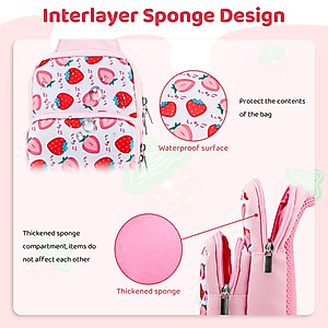 RHOTALL Pink Travel Bag for Nintendo Switch/Lite/OLED,Large Capacity Portable Carrying Case Compatible for Chest Shoulder Accessories Storage Backpack with12 Slots Game Case,Thumb Grip Caps-Strawberry