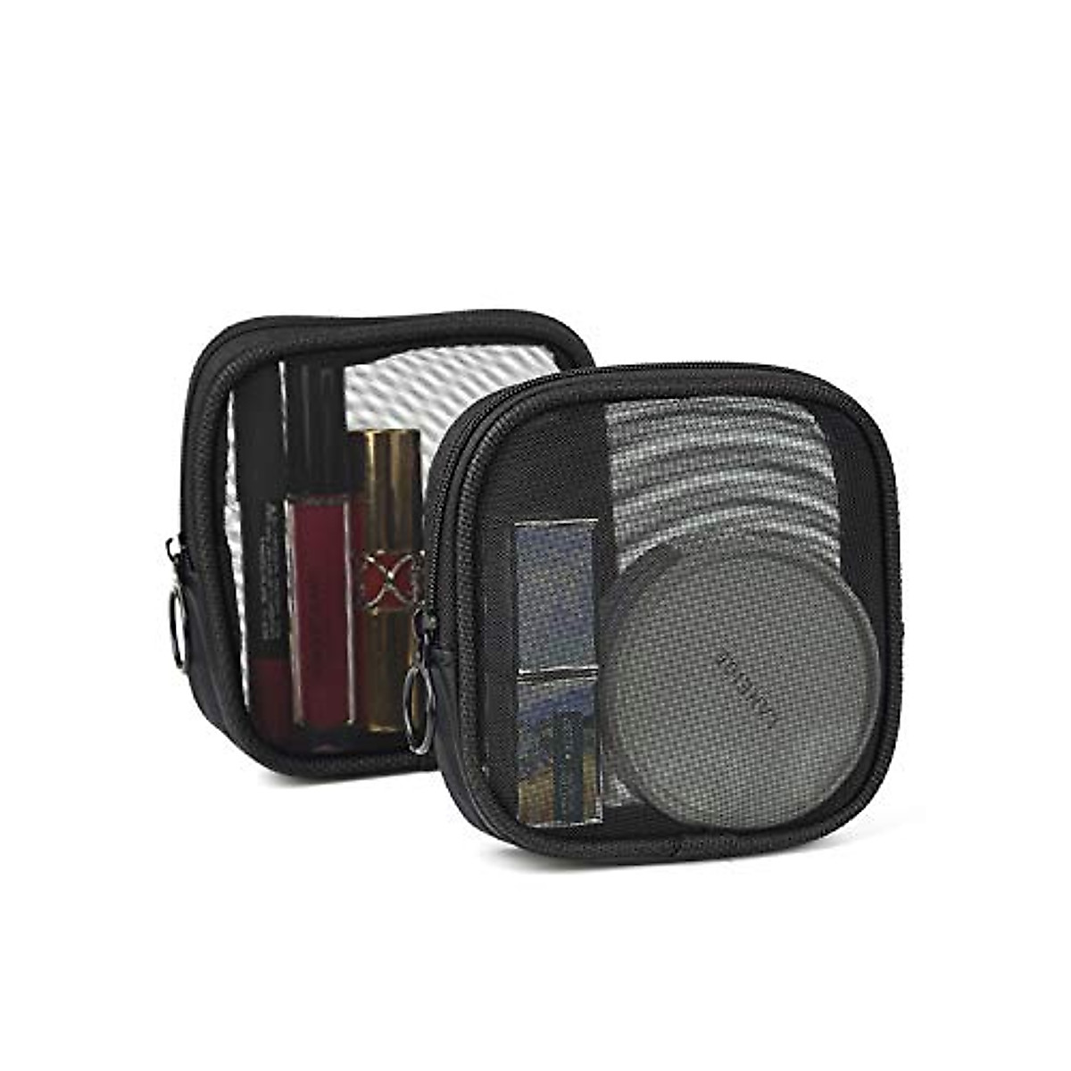 Patu Mesh Travel Toiletry Bag, Transparent Standing Pouch, Portable Shaving Washing Kits Organizer, Personal Care Trip Case, Pack of 2 (Size S), Black