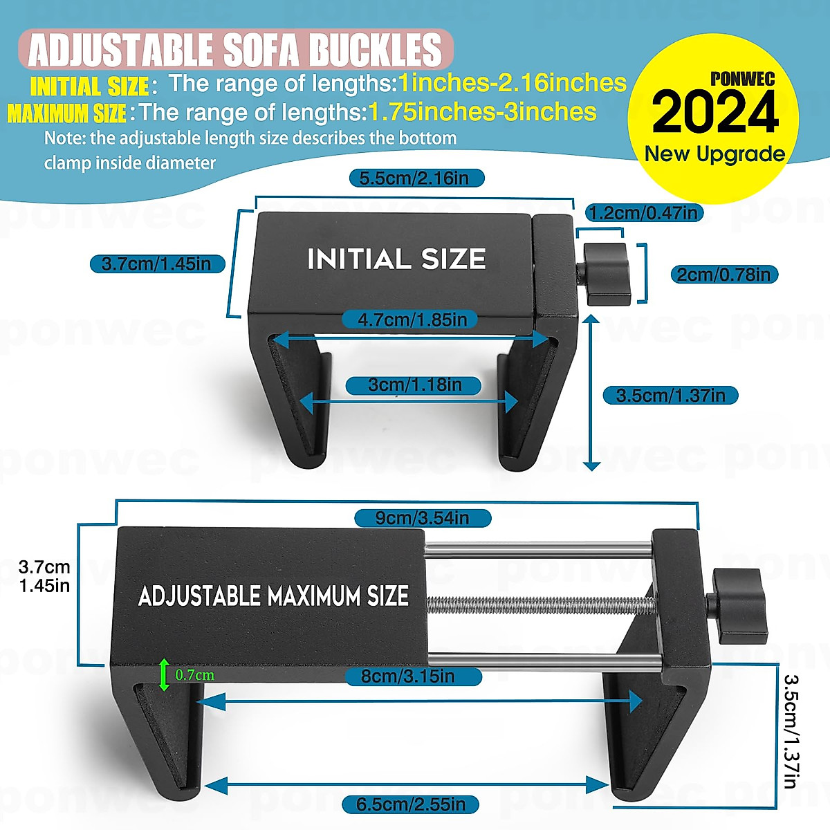 Ponwec Adjustable Outdoor Patio Wicker Furniture Clips,Aluminum Alloy Sectional Clips to Hold in Place,Wicker Sectional Furniture Clip for All Tube Length 1-2.5 inches Patio Sectionals,5 PCS