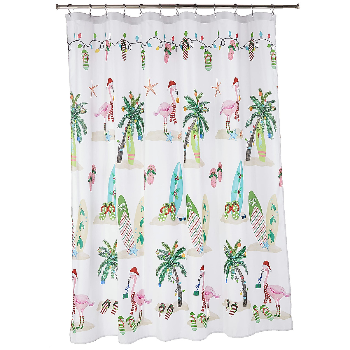 Avanti Linens - Fabric Shower Curtain, Holiday Bathroom Decor (Flamingo Jingle Collection, 72")