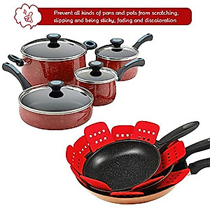 BYKITCHEN Pan Pot Protectors, Larger & Thicker Pan Protector with Stars, Set of 12 and 3 Different Sizes, Red Pot Divider Pads for Protecting and Separating Your Cookware