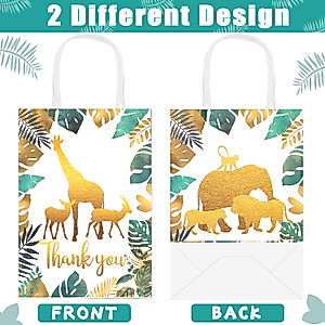 Jungle Safari Party Favor Bags 24 Pcs Jungle Animal Theme Candy Treat Bags Thank You Paper Gift Bags with Handles for Baby Shower Birthday Party