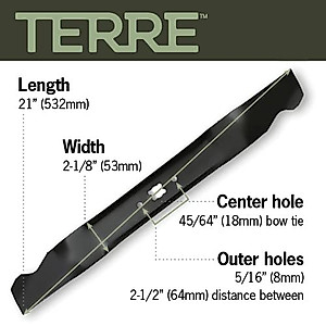 Terre Products, Single Mulching Lawn Mower Blade, 21 Inch Deck, Compatible with MTD, Cub Cadet, TroyBilt, Replacement for 742-04100, 742-0741, 742-0741A, 942-0741, 942-0741A, 1995 and After