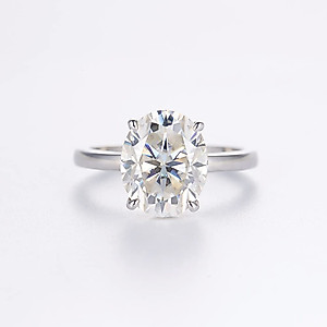 LANE WOODS 3 Carats Size 10 18K White Gold Plated 925 Sterling Silver Big Oval Cut Solitaire Created Diamond Moissanite Engagement Rings Wedding Bands Women - Promise Rings for Her