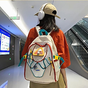 Kawaii Backpack Aesthetic Backpack Backpacks with Cute Pendant, Adorable Shoulder Bag (Khaki)