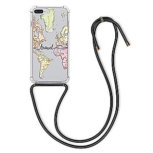 kwmobile Crossbody Case Compatible with Apple iPhone 7 Plus/iPhone 8 Plus Case Strap - Travel Black/Multicolor/Transparent