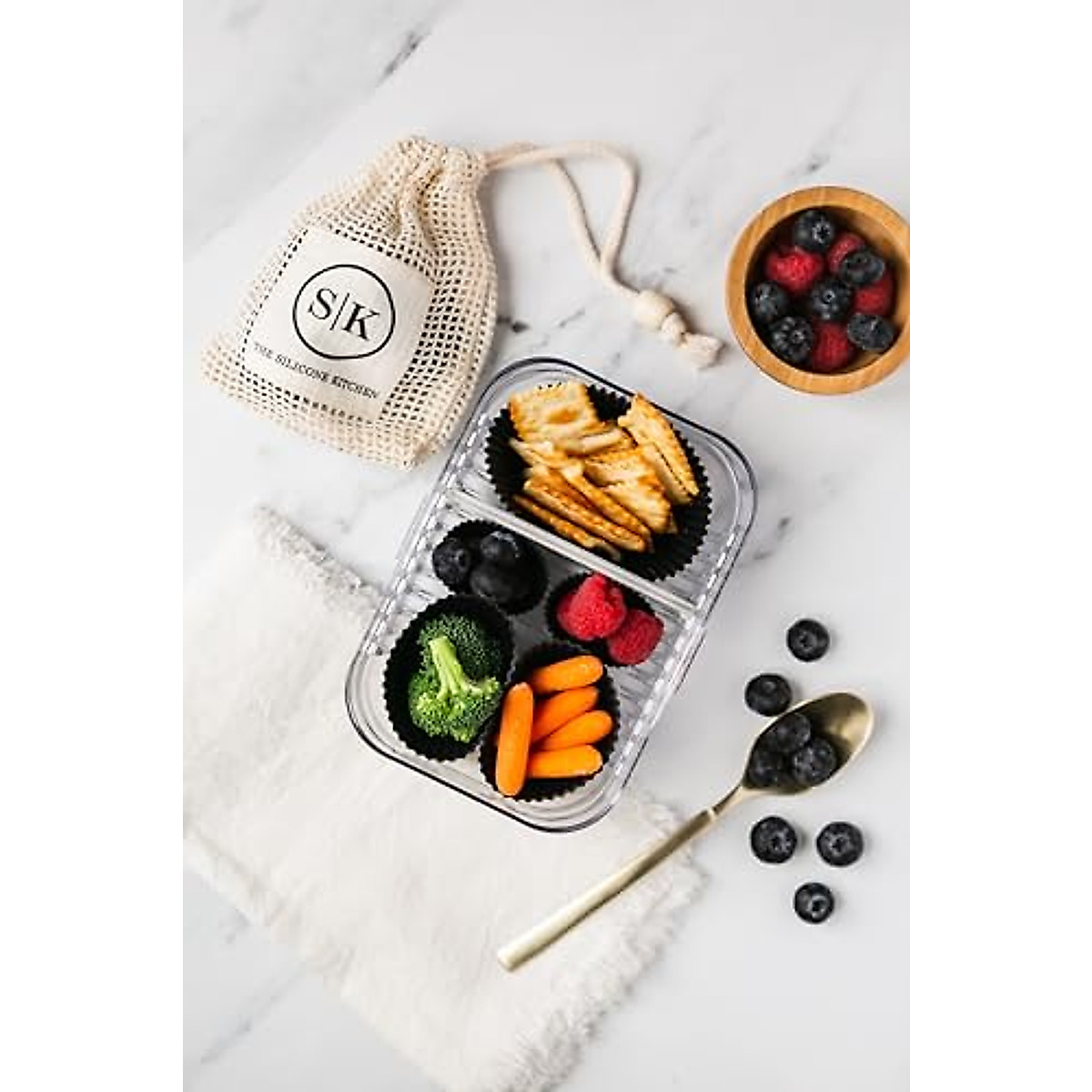 The Silicone Kitchen Reusable Silicone Baking Cups, Non-Toxic, BPA Free, Dishwasher Safe, Regular, Matte Black, 12 Pack