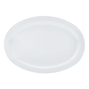AmazonCommercial 13 in. x 9.75 in. White Melamine Oval Platter Narrow Rim - 6 Piece Set