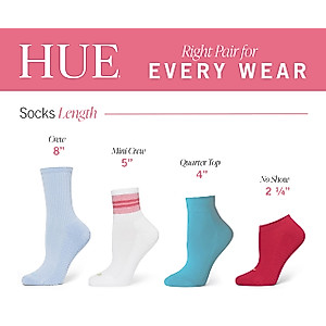 HUE womens Hue Women's Quarter Top With Cushion Sport Socks, 6 Pair Pack casual socks, Black/Multi, One Size US