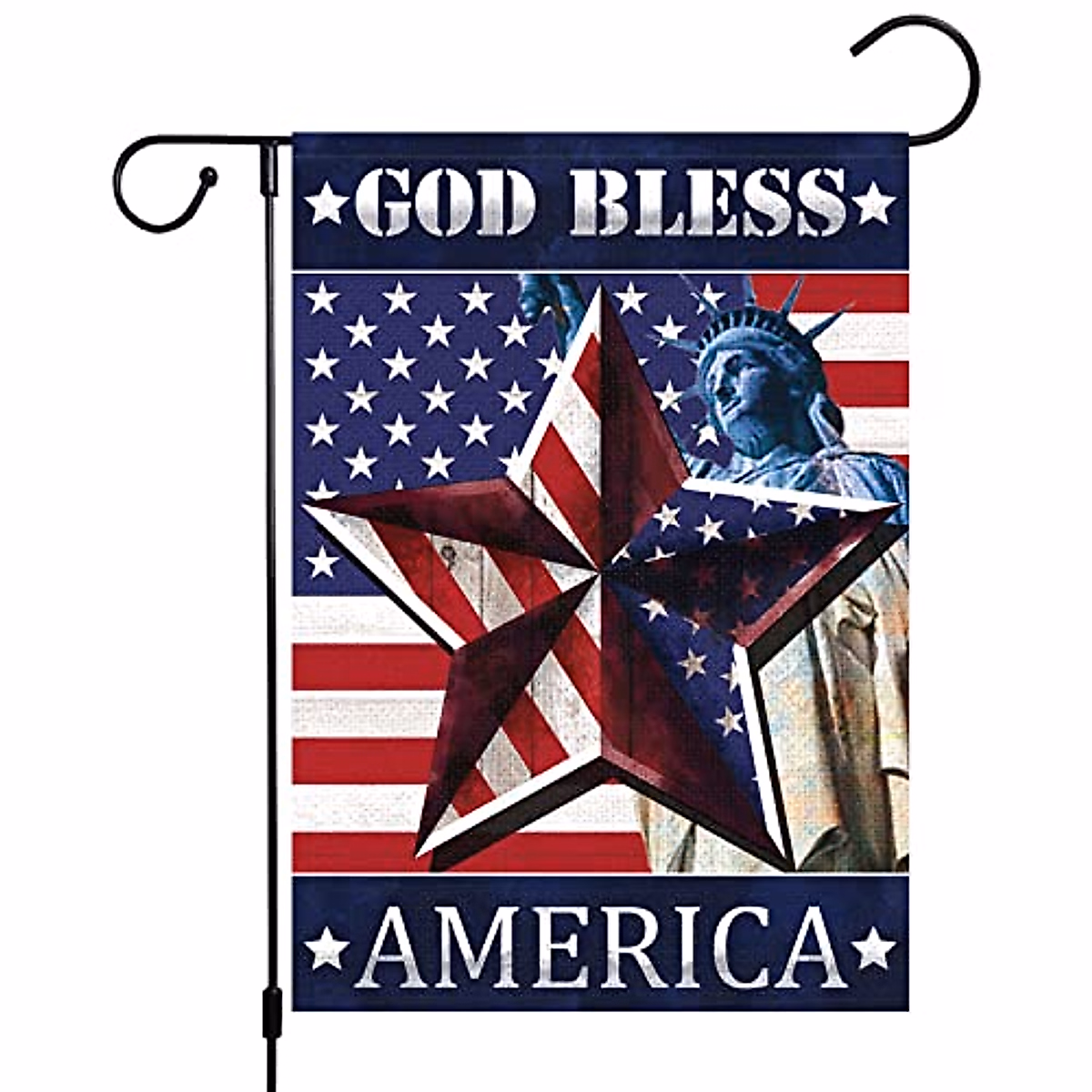 God Bless America Garden Flag Veterans Day Garden Flags 12x18 Inch Double Sided Burlap Statue of Liberty Flag with Strip Star American Banner for Patriotic Day Front Yard Outdoor Decoration(ONLY FLAG)