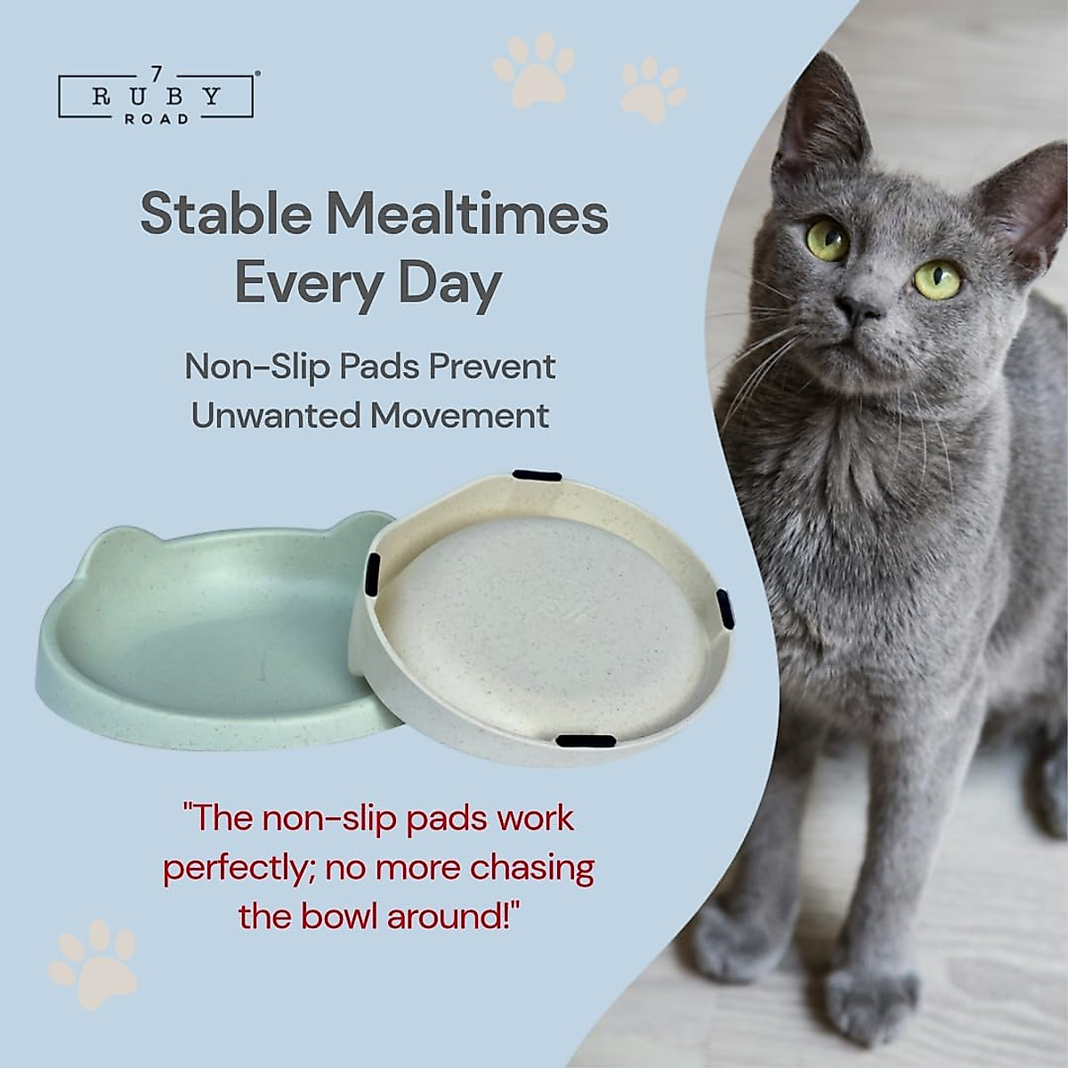 7 Ruby Road Anti Whisker Fatigue Cat Bowl, Set of 2 - Wide Cat Food Bowls, Wet and Dry Shallow Cat Food Dish, Small Cat Dishes for Indoor Cats, Cute Kitten Bowls Whisker Friendly & Relief, Non-Slip