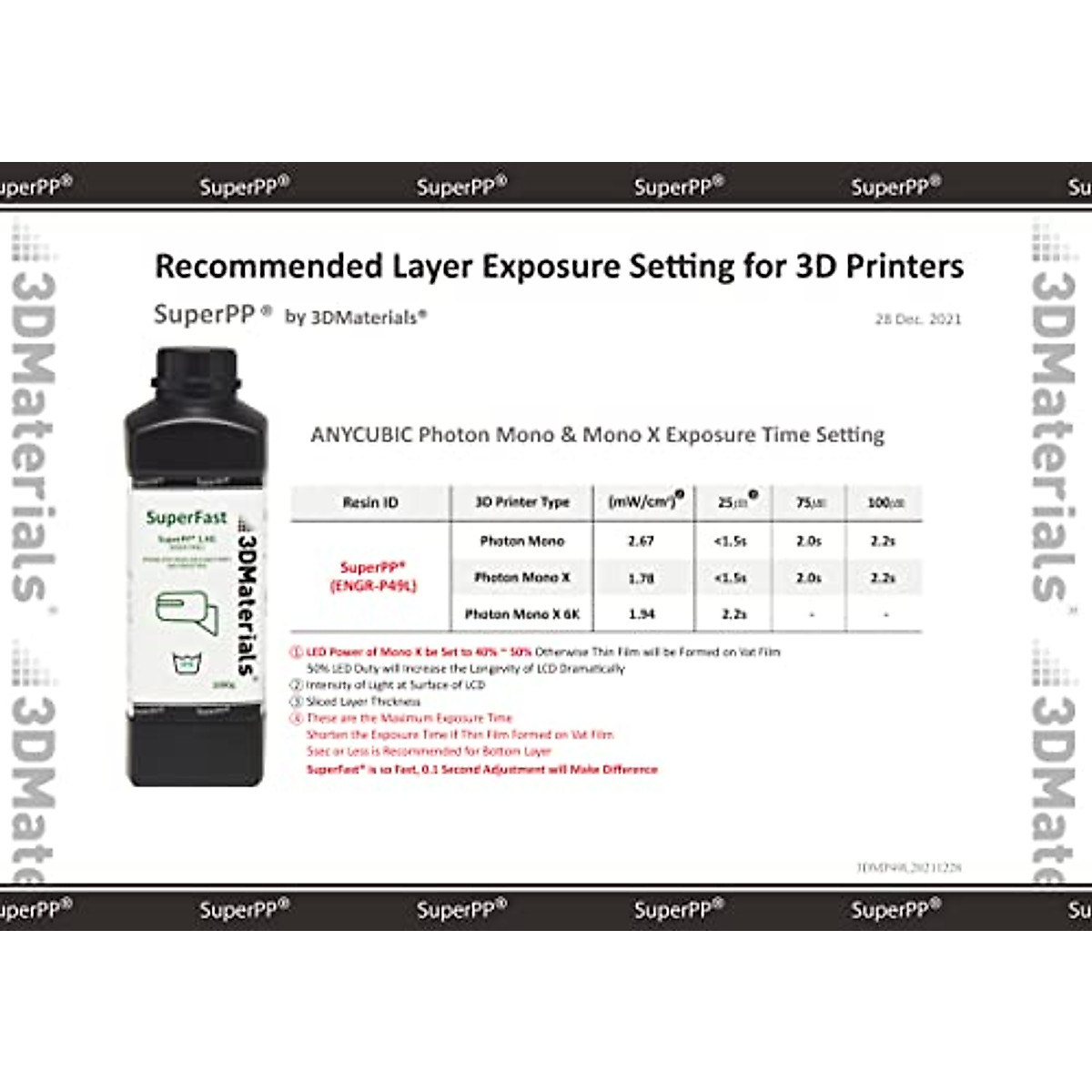 SuperPP 1000g is the Fastest Tough Clear Resin Ever (1.4GPa, 25% Elongation), 1.3 Sec (Mono 50um) Made in Korea by 3DMaterials