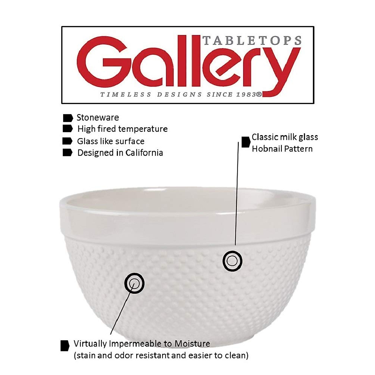 TTU Tabletops Gallery Hobnail Style 4 Piece Classic White Stoneware Nesting Mixing Bowl Set for Baking and Cooking