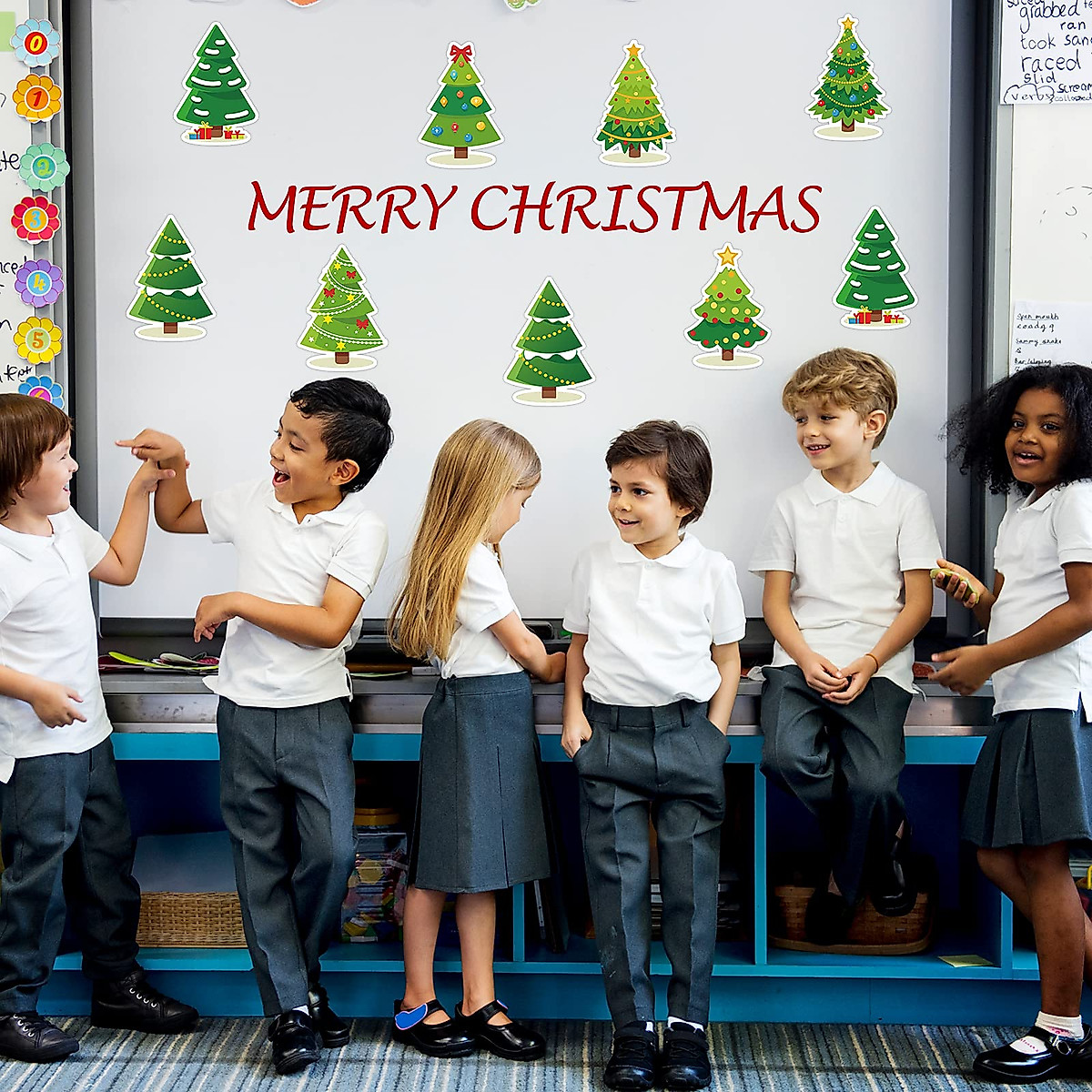 Epakh 45 Pieces Christmas Tree Cutouts, Paper Classroom Bulletin Board Cardstock Decorations with Glue Points, Holiday Xmas Tree Shaped Accent Wall Door Decor DIY Crafts for Classroom, Home, Office