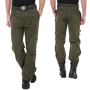 CRYSULLY Men's Casual Trousers Cotton Wild Cargo Pant Combat Wear Work Pants with Zipper Assault Pants Army Green