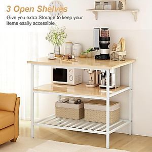 AWQM Island Table with Seating and Storage, Beige, 3 Shelves, Wooden Counter Height Table Top, 2-piece Bar Table Set for Small Space