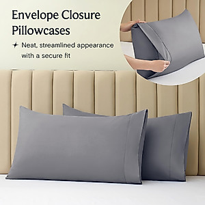 LuxClub Collection Pillowcases 2 Pack - Eco Friendly Wrinkle Free Cooling Pillow Cases with Satin Trim - Machine Washable Hotel Bedding Silky Soft - Light Grey Standard/Queen