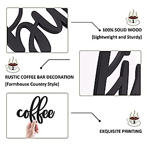 Huray Rayho Coffee Bar Kitchen Wall Decor Wood Signs But First Coffee Words Decorations for Home Decoration Art Kitchen Eating Area Breakfast Nook Cafe or Restaurants Diner, House Warming Gifts, Black