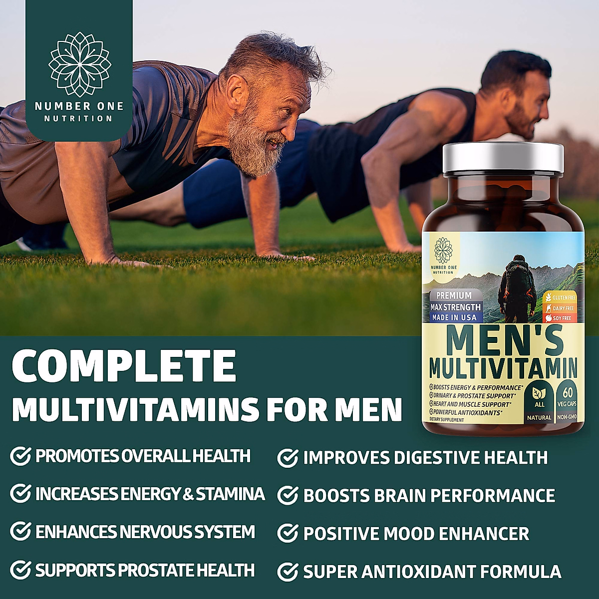 N1N Premium Magnesium Complex and Men's Multivitamins, All Natural Supplements to Improve Energy, Immunity and Support Bone, Muscle and Nerve Function, 2 Pack Bundle