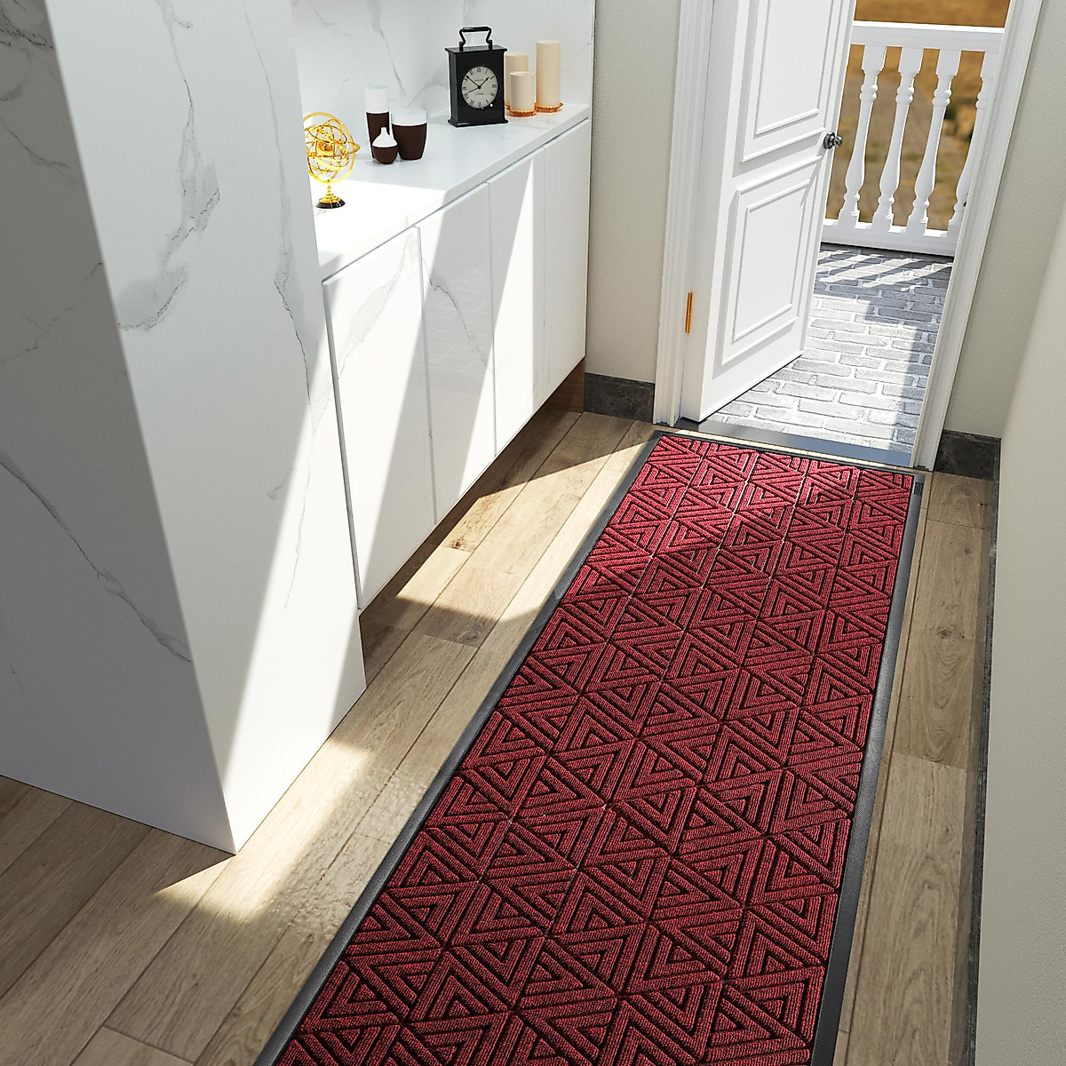 Yimobra Front Door Mat Outside Entrance 72 x 24, Waterproof and Washable Outdoor Mat, Non Slip Rubber Backing, Heavy Duty Welcome Matt for Home Entry Floor Porch Garage Office, Low Profile, Mix Red
