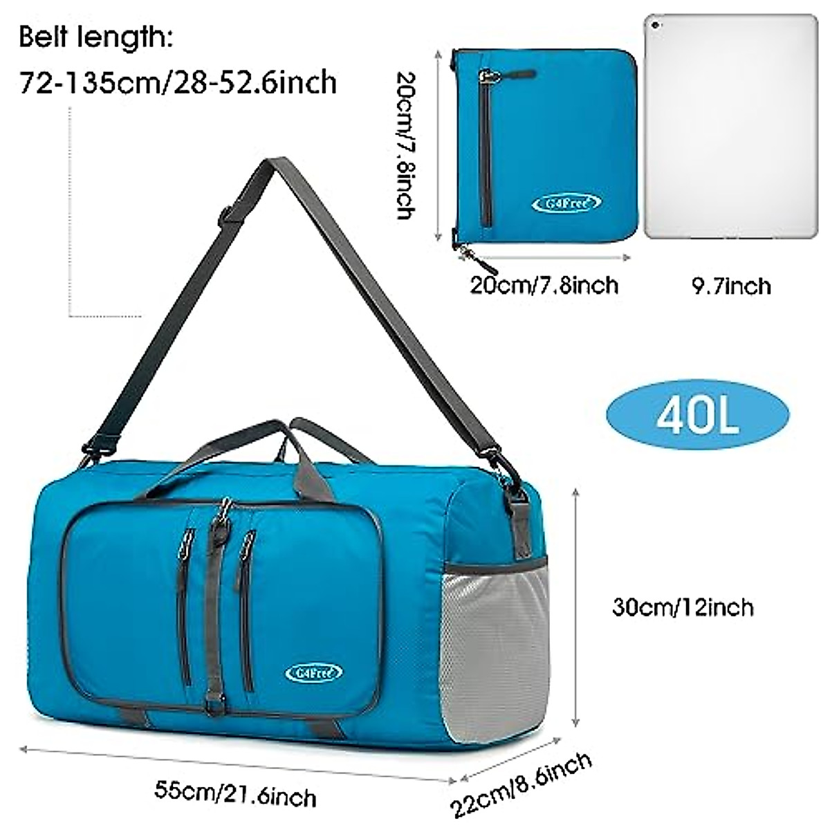 G4Free 40L 65L Foldable Duffel Bag Water Resistant Carry On Tote Bag Lightweight Packable Duffel Bag for Travel Overnight Weekender Bag for Men Women