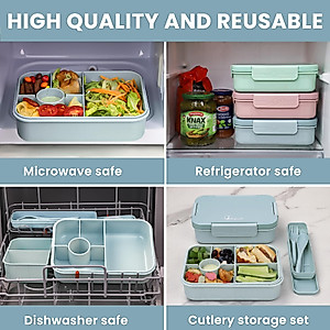 Bugucat Bento Box Adult Lunch Box, 1300Ml/45OZ Leak-Proof Lunch Box with 4 Compartments Cutlery Sauce Container, Lunch containers for Adults/Kids/Toddler Suitable for School
