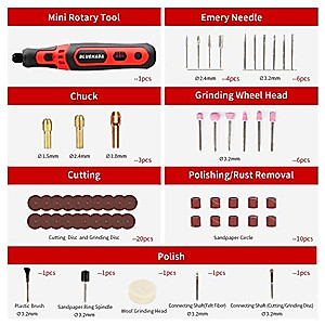 BLUEHADA Cordless Rotary Tool 3 Variable Speeds 55 Pcs Easy-to-Replace Accessories Multi-Purpose 3.6V Power USB Rotary Tool for Drilling Sanding Polishing Cutting, DIY Crafts, YGIRT001