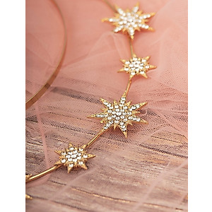 Zivyes Halo Crown Stars Goddess Crown Halo Headband Tiaras and Crowns for Women Boho Bridal Wedding Headpiece (1-Gold Crown With Earrings)