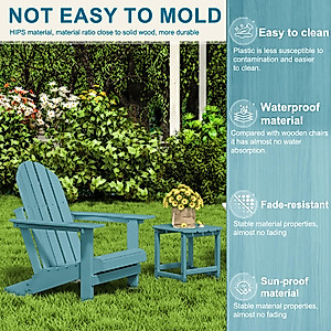 ROCKINGRUN Adirondack Chair Set of 4,Adirondack Chair Weather Resistant, Outdoor Patio Chairs, Plastic Fire Pit Chair for Lawn Outdoor Porch Garden Backyard Deck,Blue