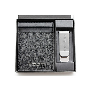 Michael Kors Men’s Leather Gifting Money Clip Card Case Box Set Black