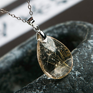Yellow Golden Natural Rutilated Quartz Crystal Teardrop Water Drop Bead Necklace Charms Pendants 21x13x8mm