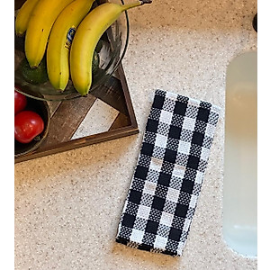 fillURbasket Buffalo Plaid Black Kitchen Towels and Dishcloths Set Check Dish Towels with Dishcloths for Washing Drying Dishes 100% Cotton 15”x 25” 8 Piece Kitchen Set