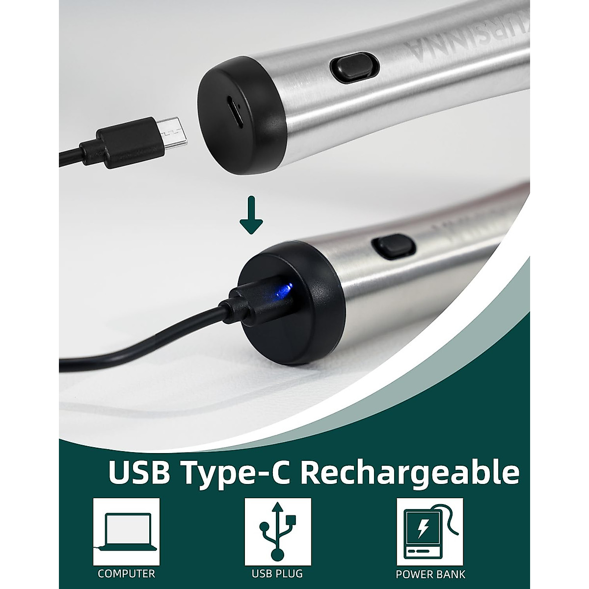 KURSINNA Powerful Rechargeable Milk Frother Handheld, USB-C Charge Foam Maker with 2 Stainless Steel Whisk & Stand, Powerful Mini Mixer Coffee Frother for Frappe, Latte, Matcha (13000RPM USB-C Charge)