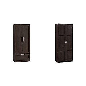 Sauder HomePlus Wardrobe, L: 28.98" x W: 20.95" x H: 71.18", Dakota Oak Finish & 419496 Miscellaneous Storage Storage Cabinet, L: 29.375" x W: 16.125" x H: 71.125", Cinnamon Cherry Finish