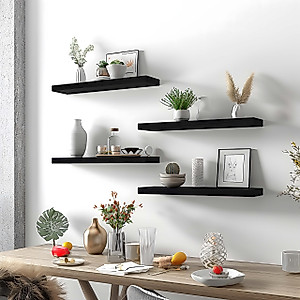 GXYAWPJ Farmhouse Floating Shelves for Wall, Rustic Black Wall Shelves for Bedroom, Set of 6 Wood Shelves for Room Wall