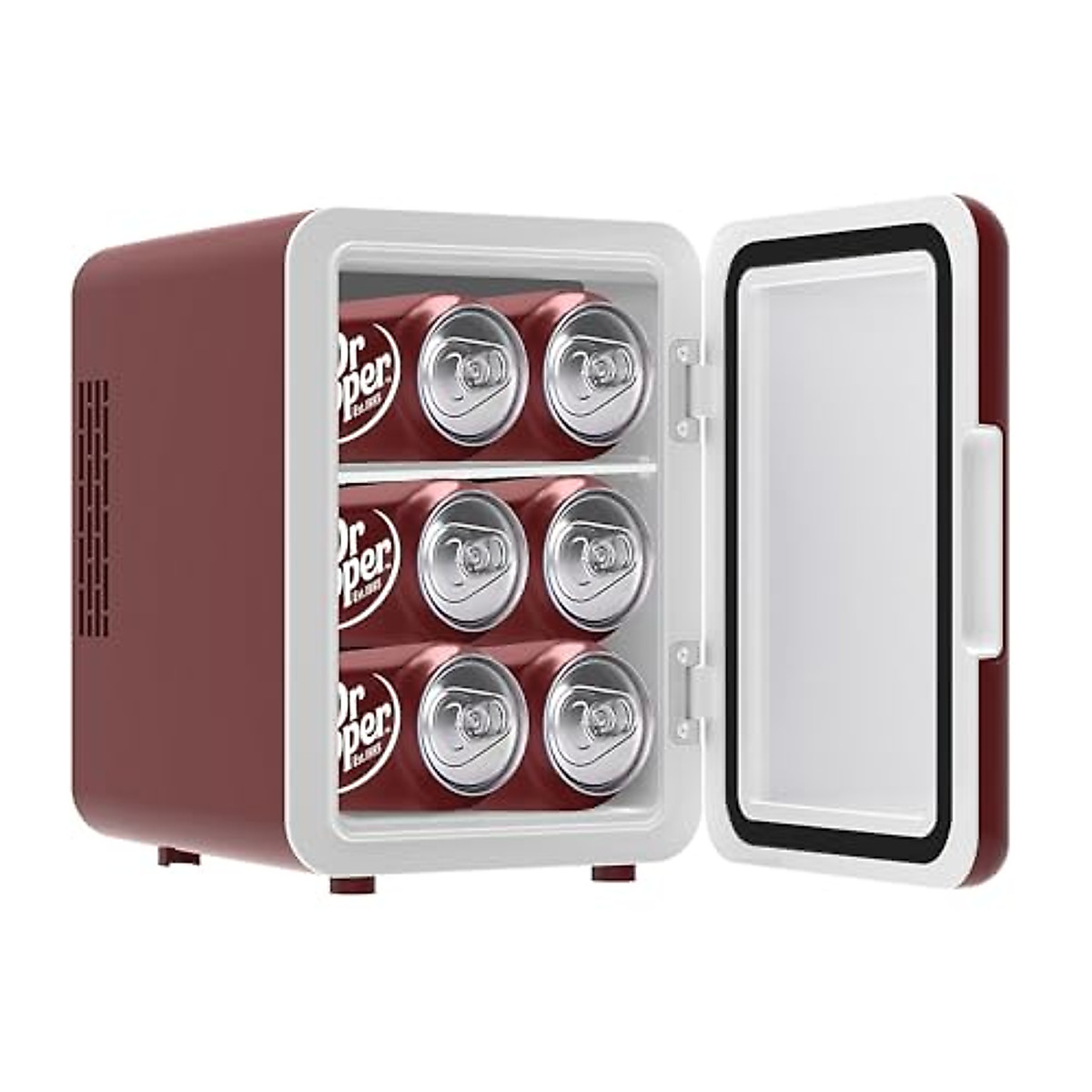CURTIS MIS153DRP Dr. Pepper Retro Mini Portable Compact Personal Fridge Cooler, 4 Liter Capacity, 6 Cans, Makeup, Skincare, Freon-Free & Eco Friendly, Maroon