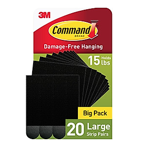 Command Large Picture Hanging Strips, Damage Free Hanging Picture Hangers, No Tools Wall Hanging Strips for Christmas Decorations, 20 Black Adhesive Strip Pairs (40 Command Strips)