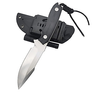 PUWANGDA Fixed Blade Survival Knife 9.25" Full Tang Camping Knife, with G10 Handle, with Fire Starter and Kydex Sheath, with Sheath Horizontal & Vertical, for Outdoor, Fishing