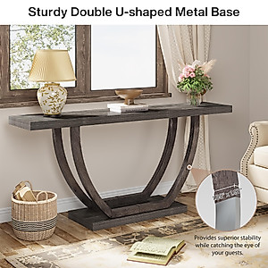 Tribesigns 63-Inch Skinny Console Table with Geometric Base 2-Tier Farmhouse Sofa Table Narrow Long, Thickened Behind Couch Table with Shelves for Living Room Foyer Corridor (Rustic Grey)