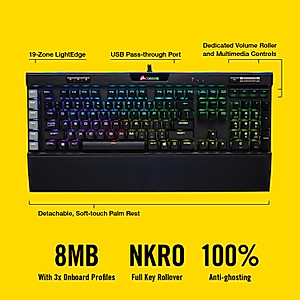 Corsair K95 RGB Platinum Mechanical Gaming Keyboard - 6x Programmable Macro Keys - USB Passthrough & Media Controls - Tactile & Quiet - Cherry MX Brown – RGB LED Backlit