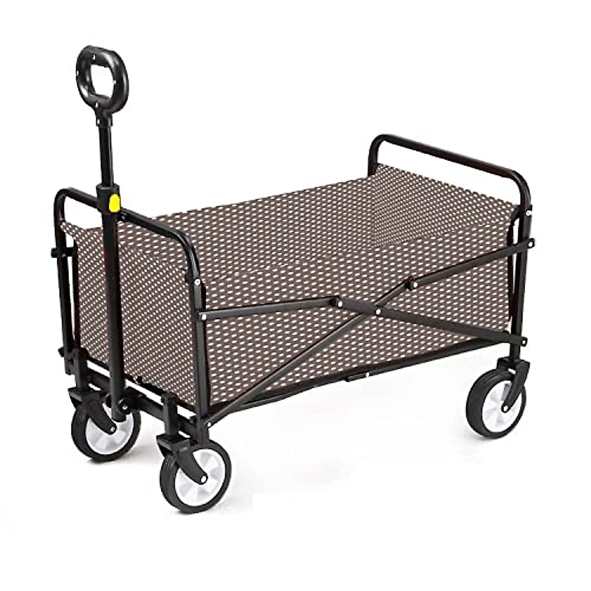 Collapsible Wagon Cart Tile White Polka dots on Brown Foldable Utility Wagon Large Capacity Garden Cart with Push Bar for Beach Camp Outdoor Shopping