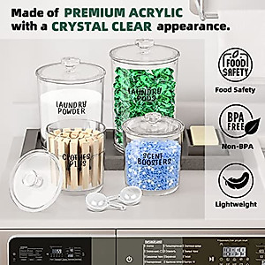 TIDIdea 4 Pack Laundry Room Organization Jars - Laundry Storage Containers with Labels & Scoops Hold Pods, Powder, Scent Booster, Beads, Soap, Detergent - Great Laundry Organizer - Clear Acrylic