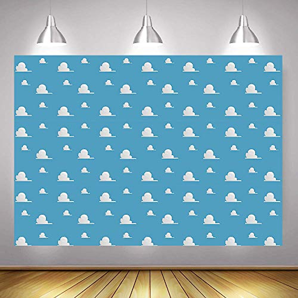 Fanghui 7x5FT Cartoon Kids Backdrop Blue Sky White Clouds Background Birthday Party Boy Baby Shower Dessert Table Banner Supplies Photo Booth Props
